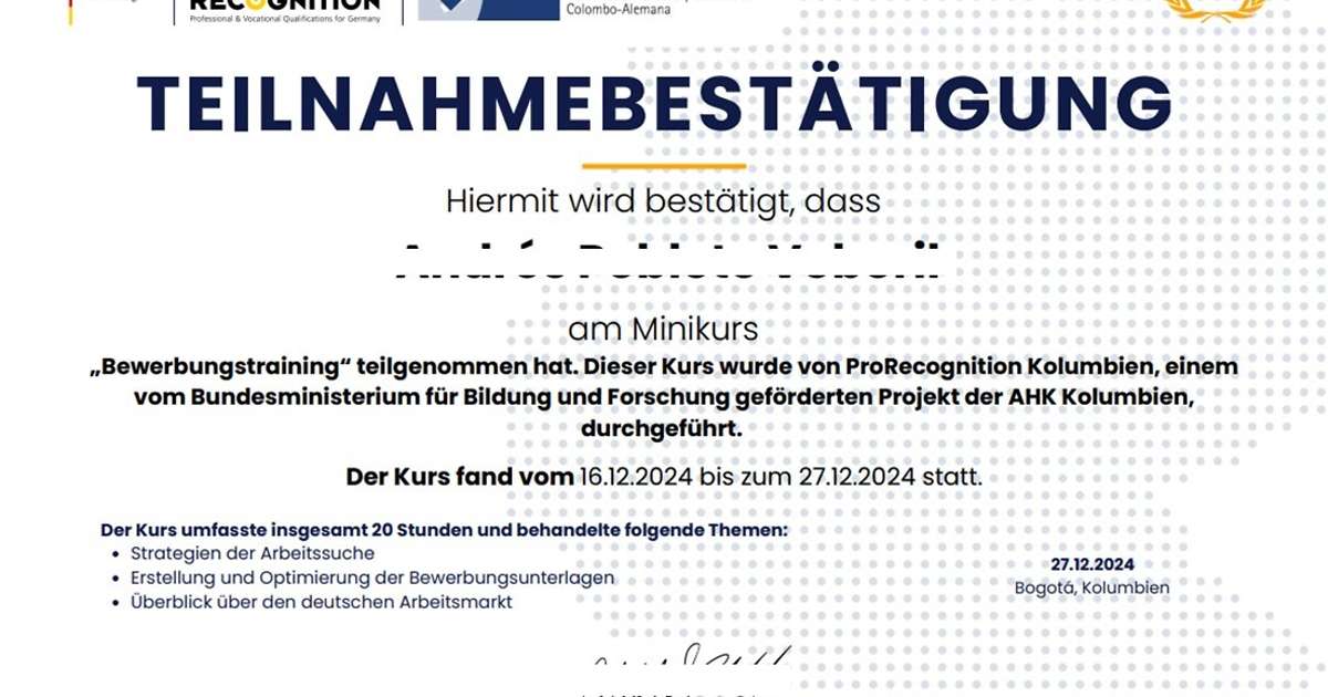 ProRecognition und AHK Kolumbien bereiten Fachkräfte auf ihren Weg in ...